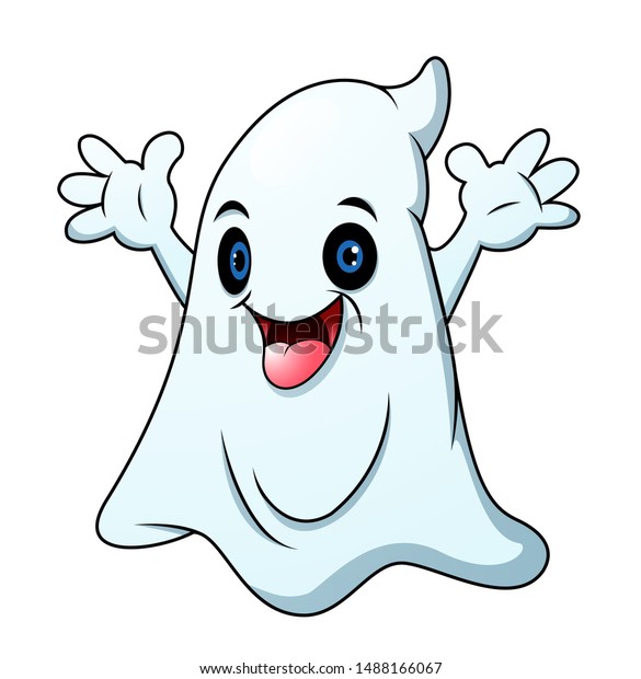 Cartoon Funny Ghost Waving Hand Stock Vector (Royalty Free) 1488166067
