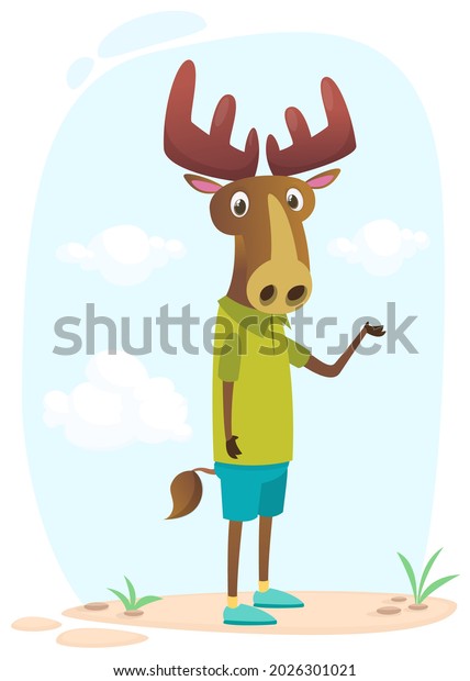 Cartoon Funny Happy Moose Standing On Stock Vector (Royalty Free ...