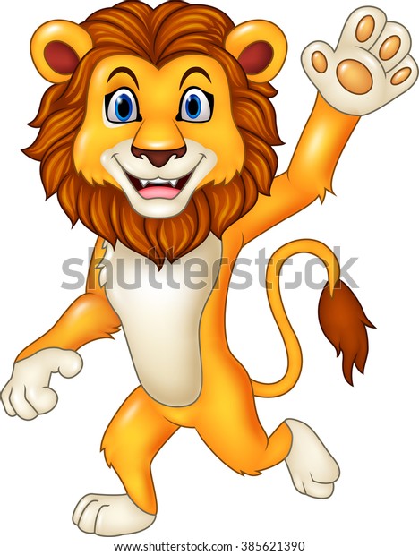Cartoon Funny Lion Waving: vetor stock (livre de direitos) 385621390 ...