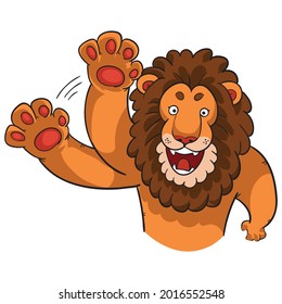 Cartoon Funny Lion Waving Hand Stock Vector (Royalty Free) 2016552548 ...