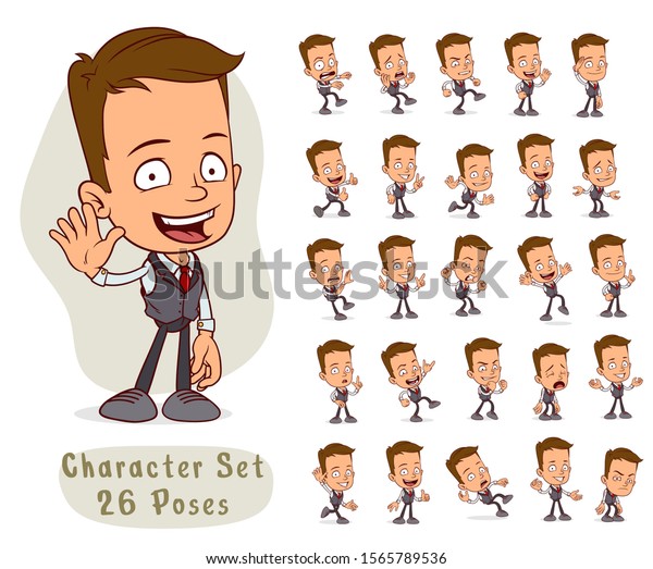 Cartoon funny office boy character with costume and red tie in ...