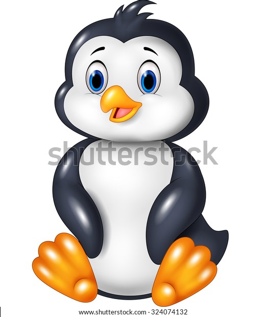 Cartoon Funny Penguin Sitting Isolated On Stock Vector (Royalty Free ...