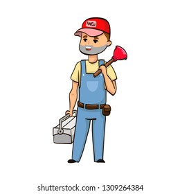 Cartoon Funny Plumber Boy Cap Plunger Stock Vector (Royalty Free ...