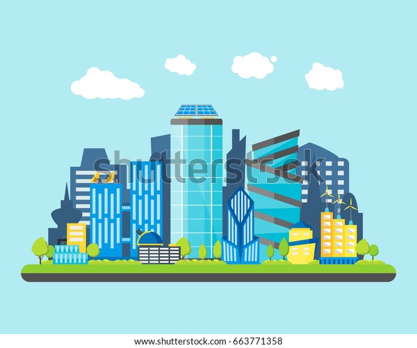 Cartoon Future City On Landscape Background Stock Vector (Royalty Free ...