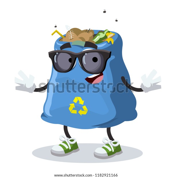 Cartoon Garbage Bag Character Mascot Black Stock Vector (Royalty Free ...
