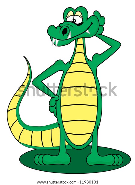 Cartoon Gator Standing Posing Smile: เวกเตอร์สต็อก (ปลอดค่าลิขสิทธิ์ ...