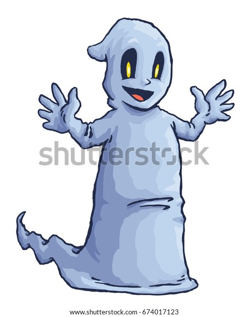 Cartoon Ghost Smiling Waving Hands Stock Vector (Royalty Free ...