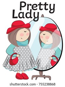 Cartoon Girl Her Reflection Vector Illustration Stock Vector (Royalty ...