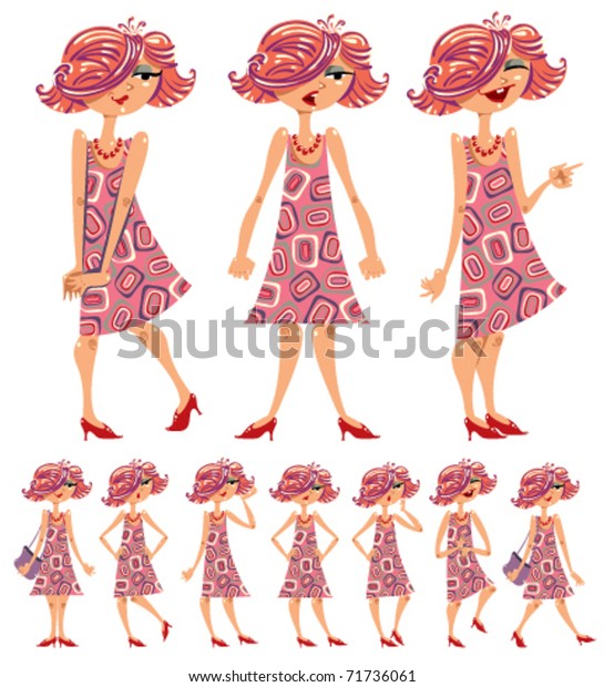 Cartoon Girl Illustrations Set Different Poses Stock Vector (Royalty ...
