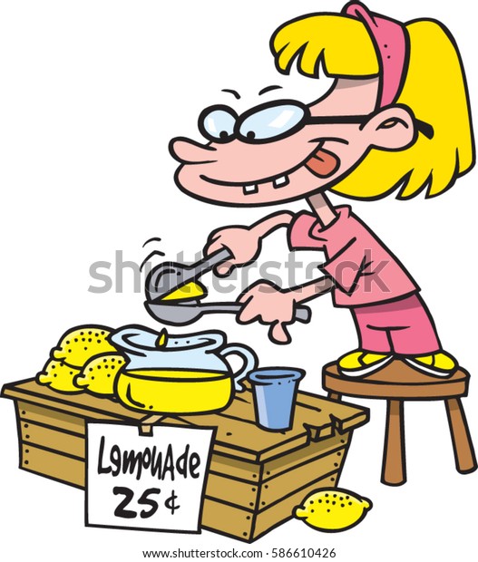 Cartoon Girl Making Selling Lemonade Stock Vector Royalty Free 586610426