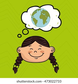 Cartoon Girl Map Global Vector Illustration 스톡 벡터(로열티 프리) 473022733 ...