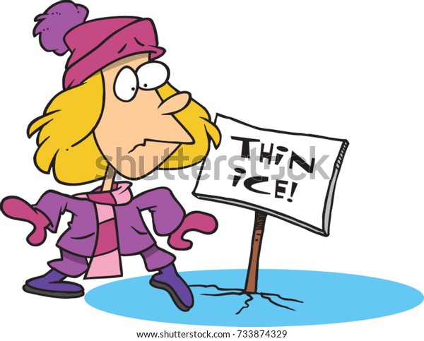 Cartoon Girl Stepping Onto Thin Ice Stock Vector (Royalty Free) 733874329