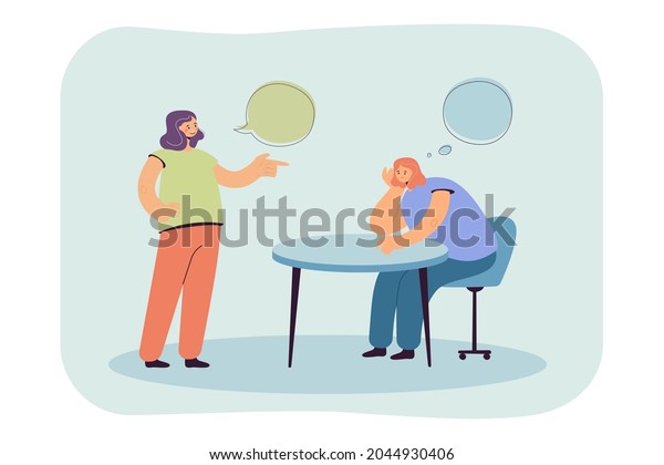 Cartoon Girl Thinking While Talking Friend Stock Vector (Royalty Free ...