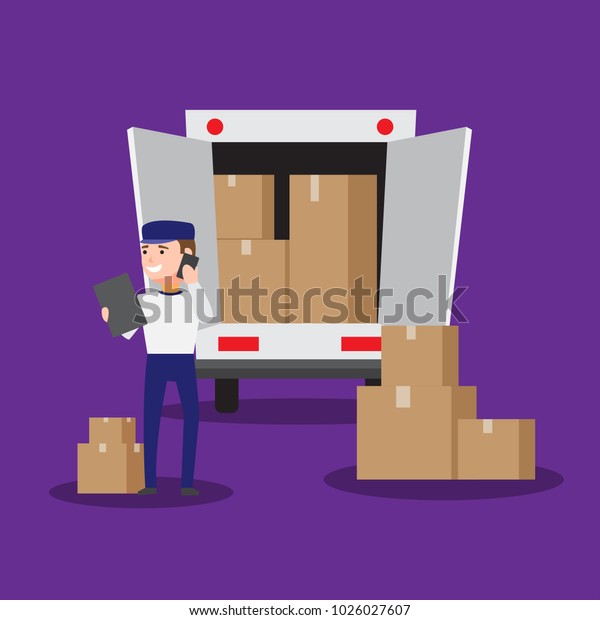 Cartoon Good Man Worker Uniform Relocation 스톡 벡터(로열티 프리) 1026027607 ...