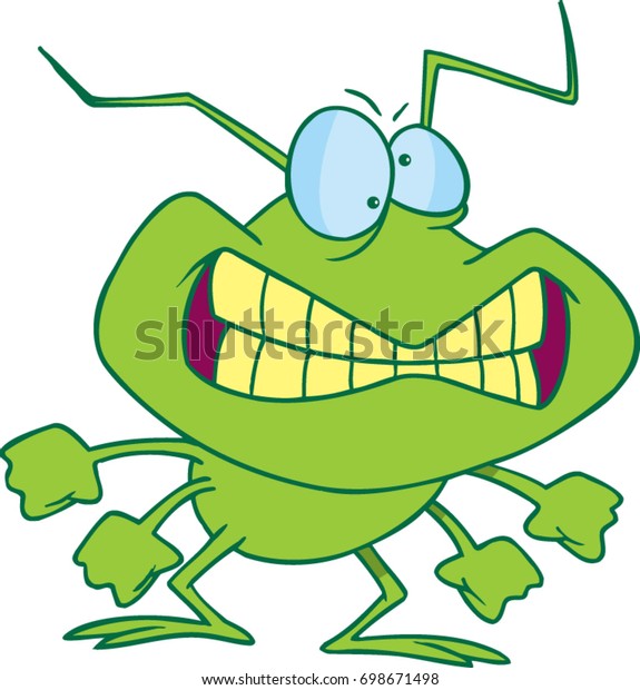 Cartoon Green Bad Bug Big Smile Stock Vector (Royalty Free) 698671498