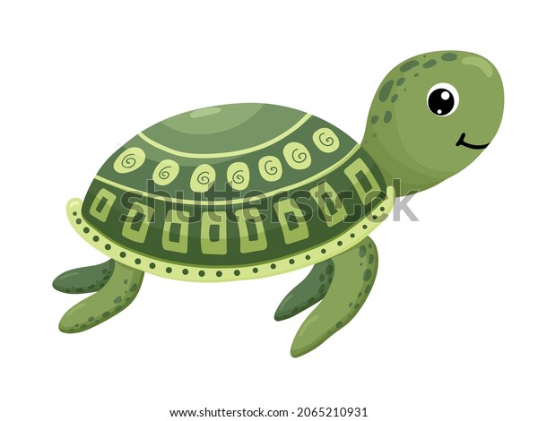 Cartoon Green Turtle Isolated On White Stock Vector (Royalty Free ...