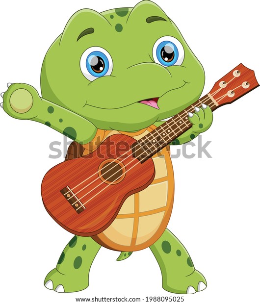 Cartoon Green Turtle Playing Guitar Stock Vector (Royalty Free) 1988095025