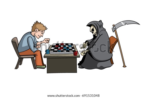 Cartoon Grim Reaper Playing Checkers Man Stock Vector (Royalty Free ...