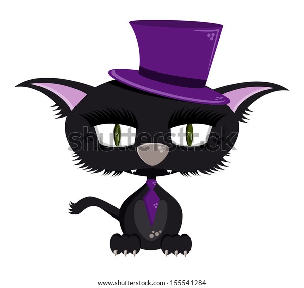 Cartoon Halloween Cat Violet Hat Vector: เวกเตอร์สต็อก (ปลอดค่า ...