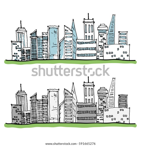 Cartoon Hand Drawing City Trees Color: เวกเตอร์สต็อก (ปลอดค่าลิขสิทธิ์ ...