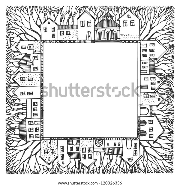 Cartoon Hand Drawing Houses Frame Stock Vector (Royalty Free) 120326356 ...