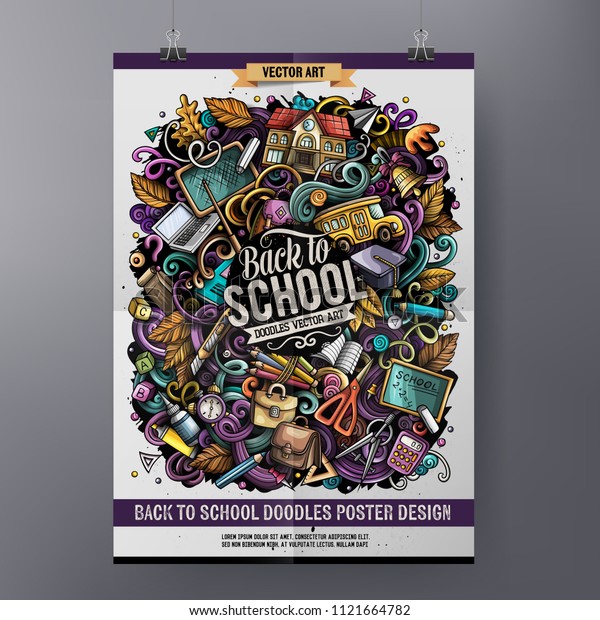 Cartoon Hand Drawn Doodles School Poster Stock Vector (Royalty Free ...