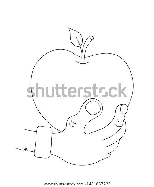 Cartoon Hand Holding Big Apple Outline Stock Vector (Royalty Free ...