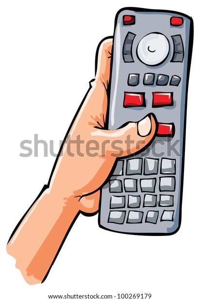 Cartoon Hand Holding Remote Control Isolated เวกเตอร์สต็อก (ปลอดค่า ...