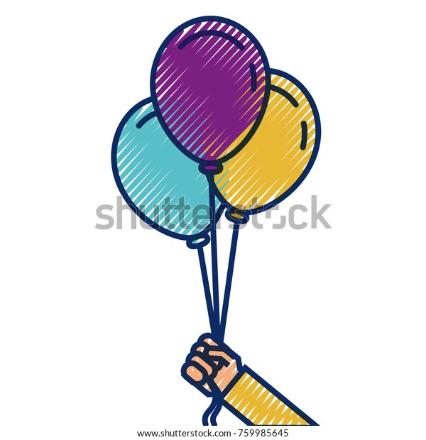 Cartoon Hand Holding Three Balloons Celebration Stock Vector (Royalty ...