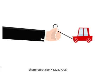 Cartoon Hand Pulling Car On White Stock Vector (Royalty Free) 522817708 ...