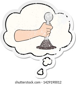 Cartoon Hand Pulling Lever Thought Bubble Stock Vector (Royalty Free ...