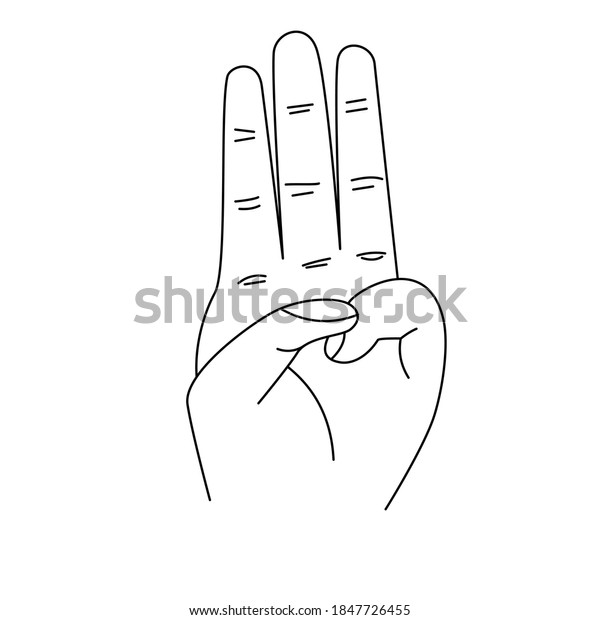 Main de dessin montrant trois doigts. : image vectorielle de stock ...