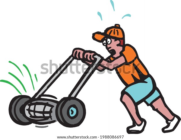 Cartoon Handling Grass Cutter Machine Stock Vector (Royalty Free ...