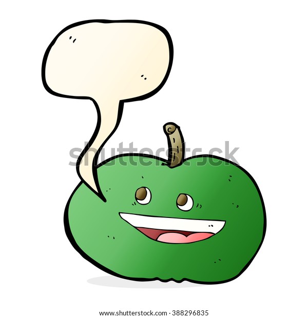 Cartoon Happy Apple Speech Bubble Stock Vector (Royalty Free) 388296835 ...