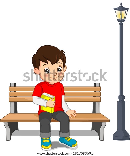 Cartoon Happy Boy Sitting On Bench Stock Vector (Royalty Free ...