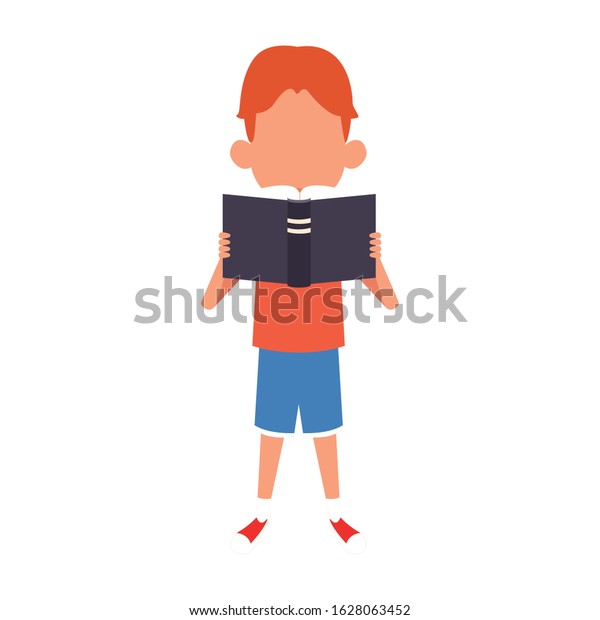 Cartoon Happy Boy Standing Reading Book Stock Vector (Royalty Free ...