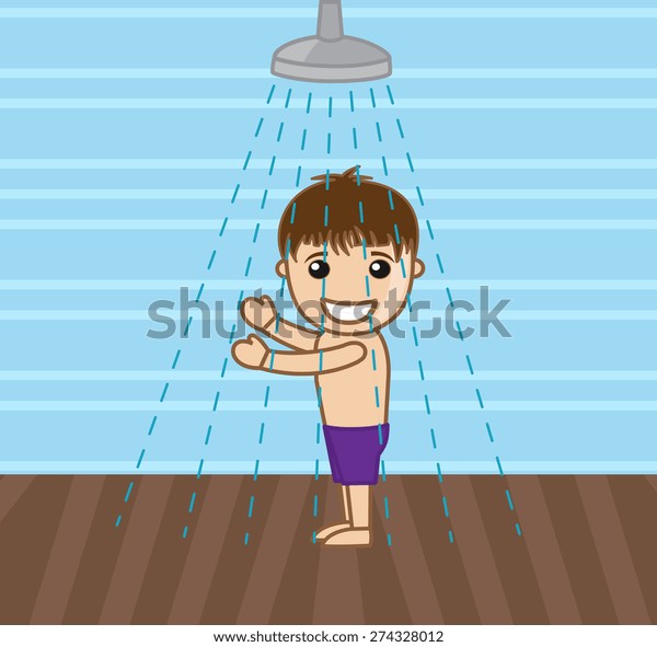 Cartoon Happy Boy Taking Shower Stock Vector (Royalty Free) 274328012