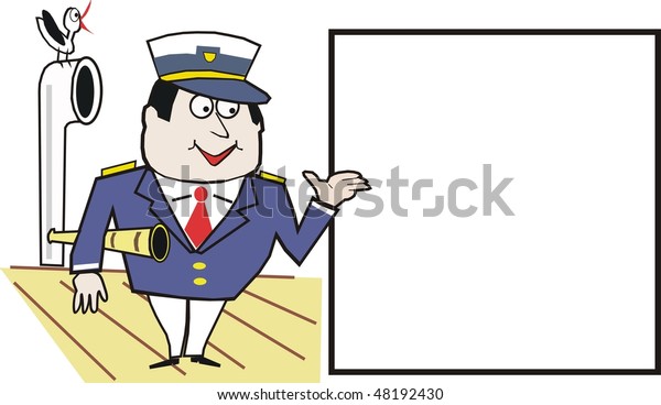 Cartoon Happy Captain On Board Cruise : image vectorielle de stock ...