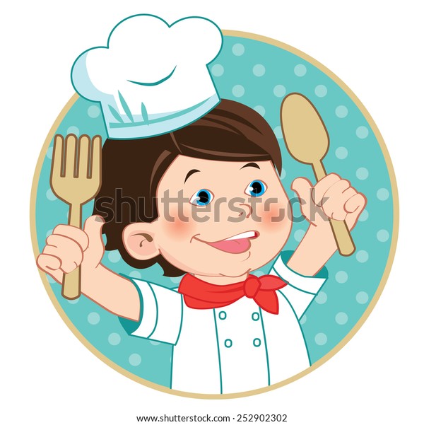 Cartoon Happy Cook Boy Kitchen Accessories Stock Vector (Royalty Free ...
