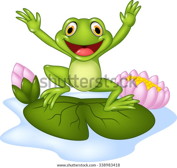 Cartoon Happy Frog Jumping On Water Stock Vector (Royalty Free ...