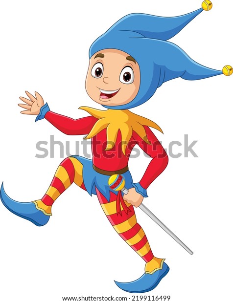 Cartoon Happy Jester Waving Hand Stock Vector (Royalty Free) 2199116499 ...