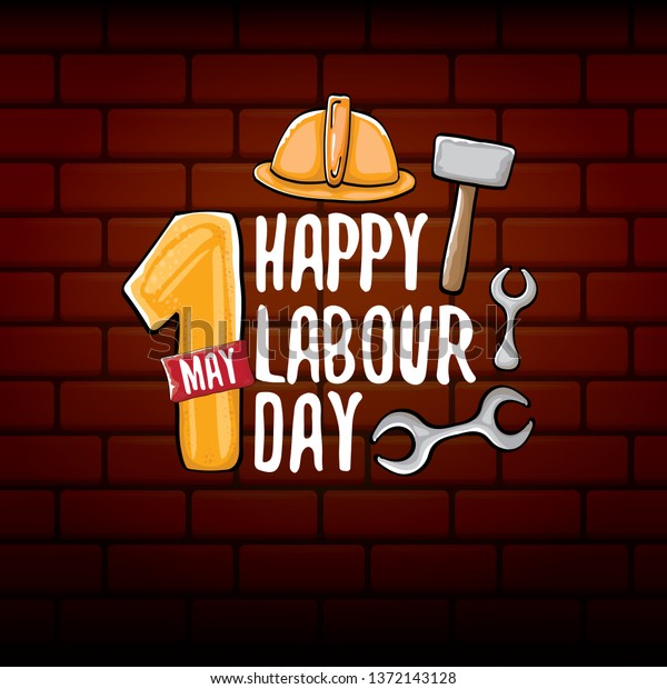 Cartoon Happy Labour Day Vector Label Stock Vector (Royalty Free ...