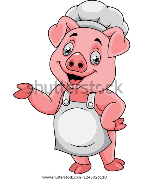 Cartoon Happy Pig Chef Presenting Stock Vector (Royalty Free ...