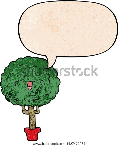 Cartoon Happy Tree Speech Bubble Retro Stock Vector (Royalty Free ...