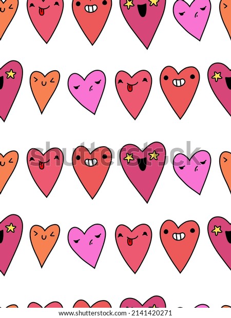 Cartoon Heart Emoji Seamless Pattern Heart: เวกเตอร์สต็อก (ปลอดค่า ...