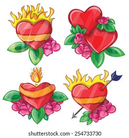 Cartoon Hearts Fire Design Vector Set Stock Vector (Royalty Free ...