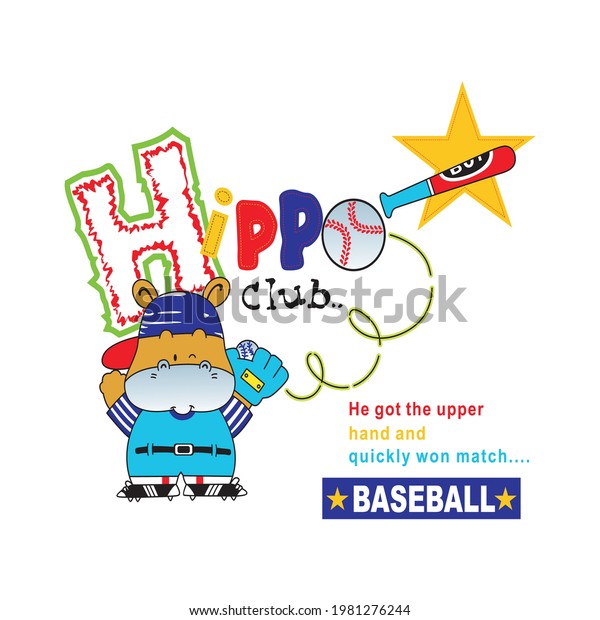 Cartoon Hippo Playing Baseball Happily Stock Vector (Royalty Free ...