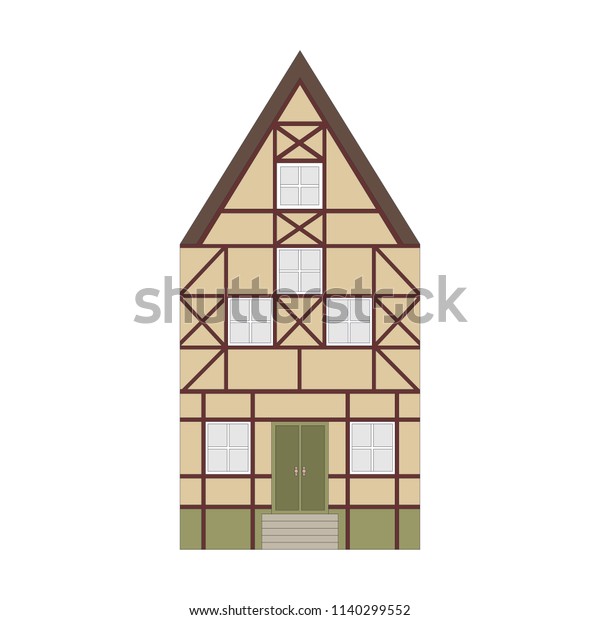 Cartoon Historical Yellow Timber Framing Building Stock Vector (Royalty ...