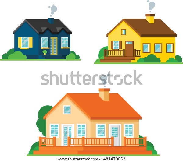Cartoon Home Cottages Set Flat Vector Stock Vector (Royalty Free ...