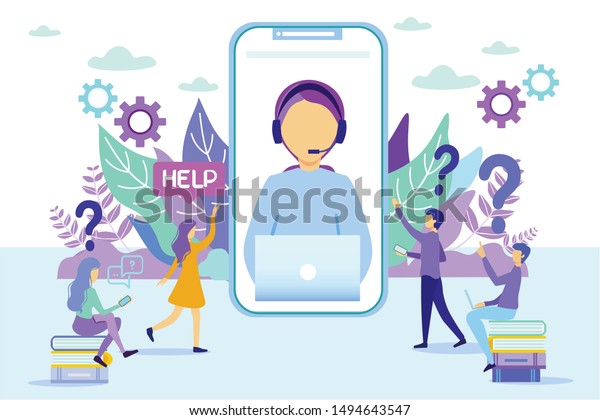 Cartoon Hotline Female Operator On Phone Stok Vektör (Telifsiz) 1494643547